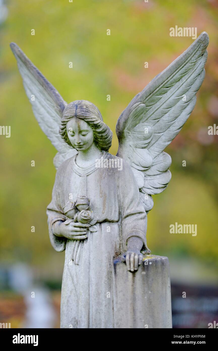 The sculpture of an angel, Germany, city of Göttingen, 15. November ...
