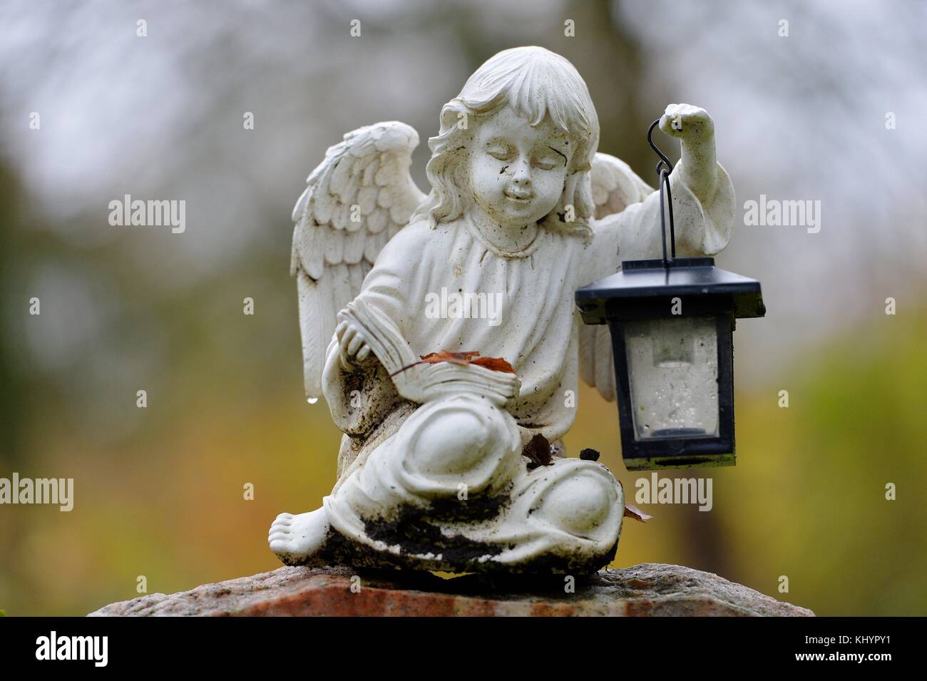 The sculpture of an angel, Germany, city of Göttingen, 15. November ...