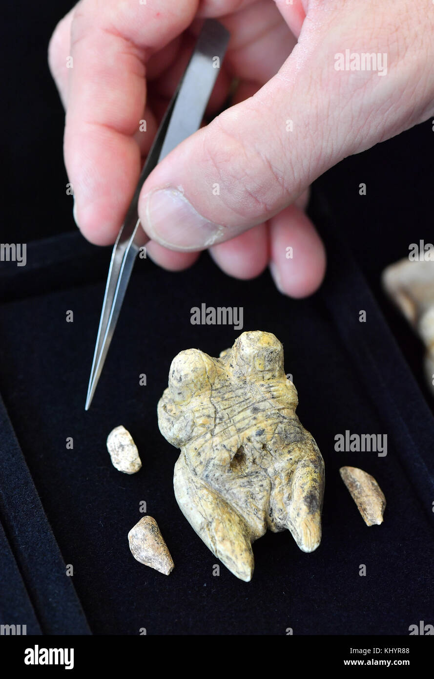 Remains of an ivory sculpture from the Aurignacian (three little ...