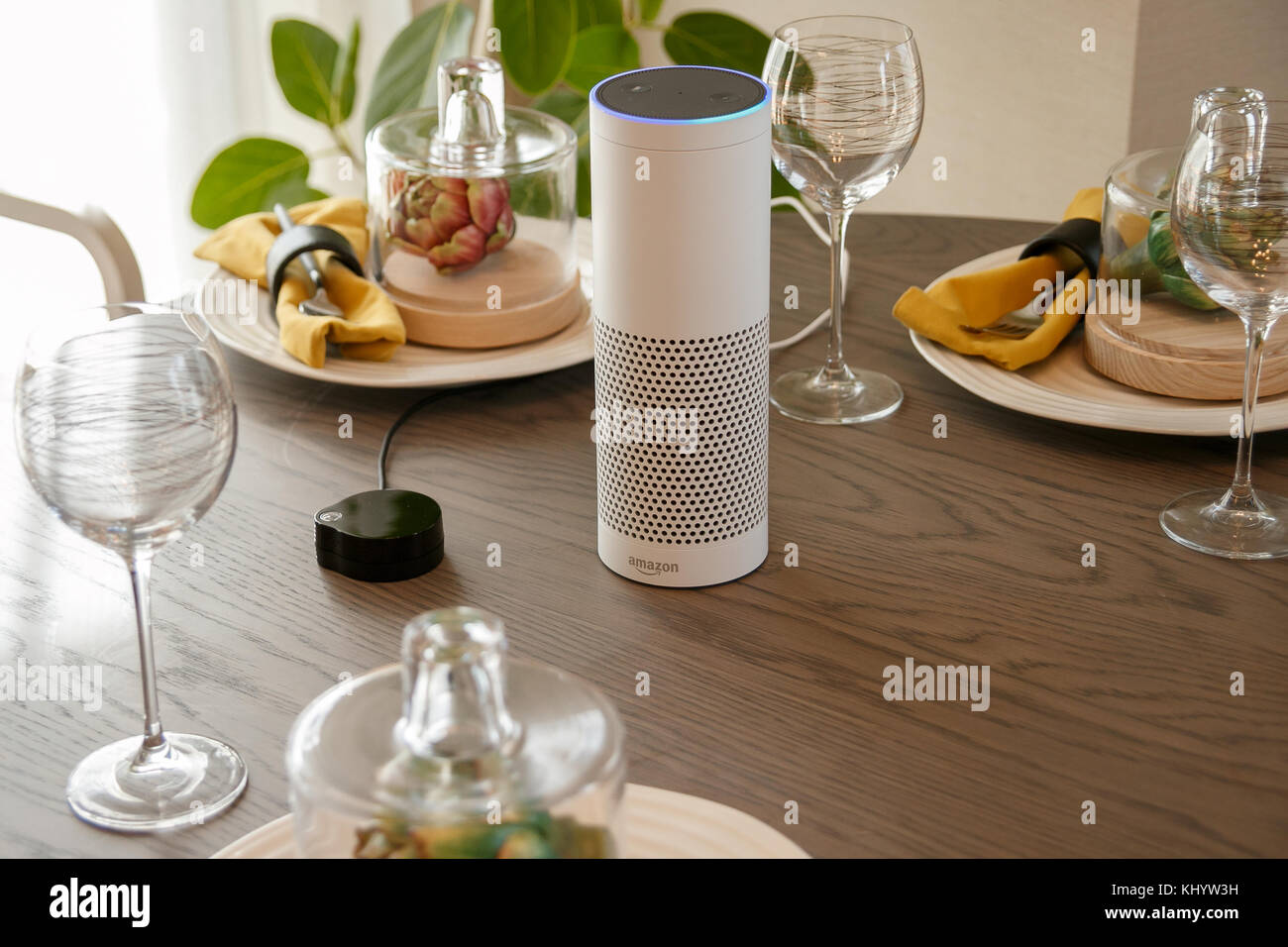Amazon Echo Plus displayed inside a showroom in Yokohama MID Base Tower ...