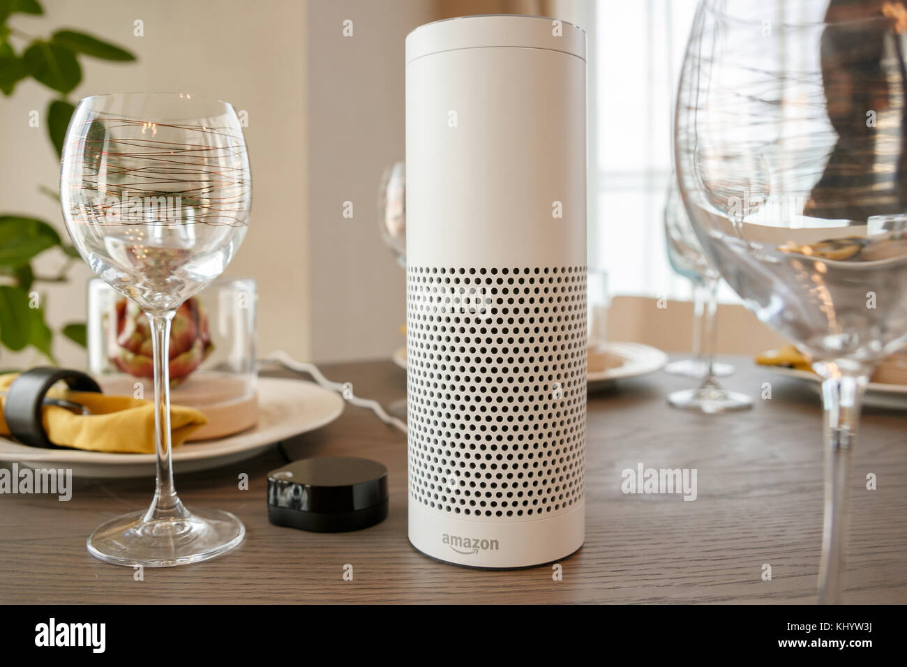 Amazon Echo Plus displayed inside a showroom in Yokohama MID Base Tower ...