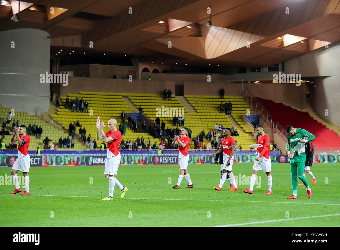 Monaco's team thanks the fans after the UEFA Champions League Group G ...