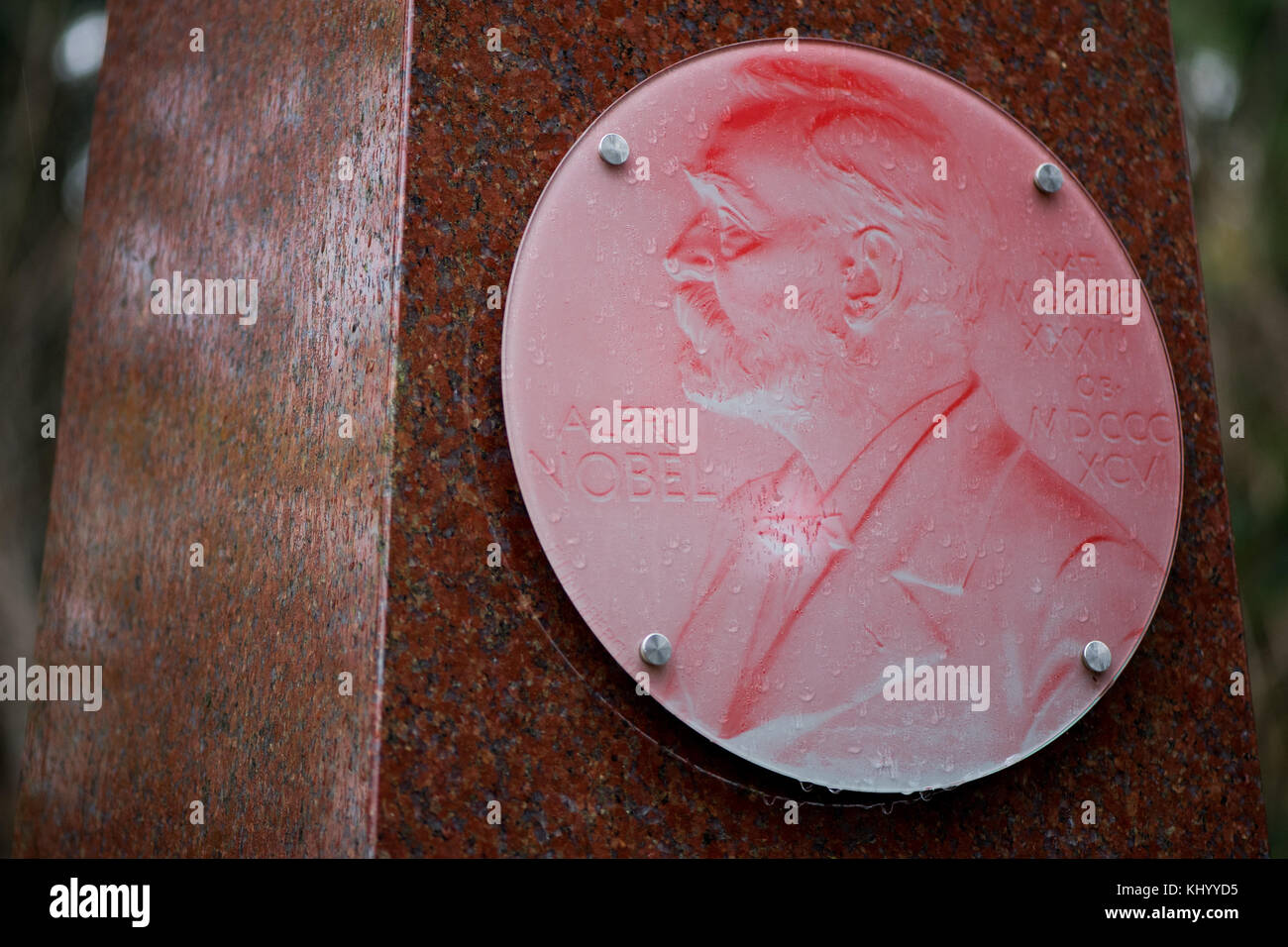 Goettingen, Germany. 20th Nov, 2017. The image of Alfred Nobel is ...