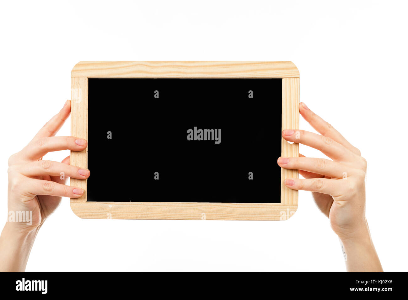 woman's hands holding a blackboard publicity Stock Photo - Alamy