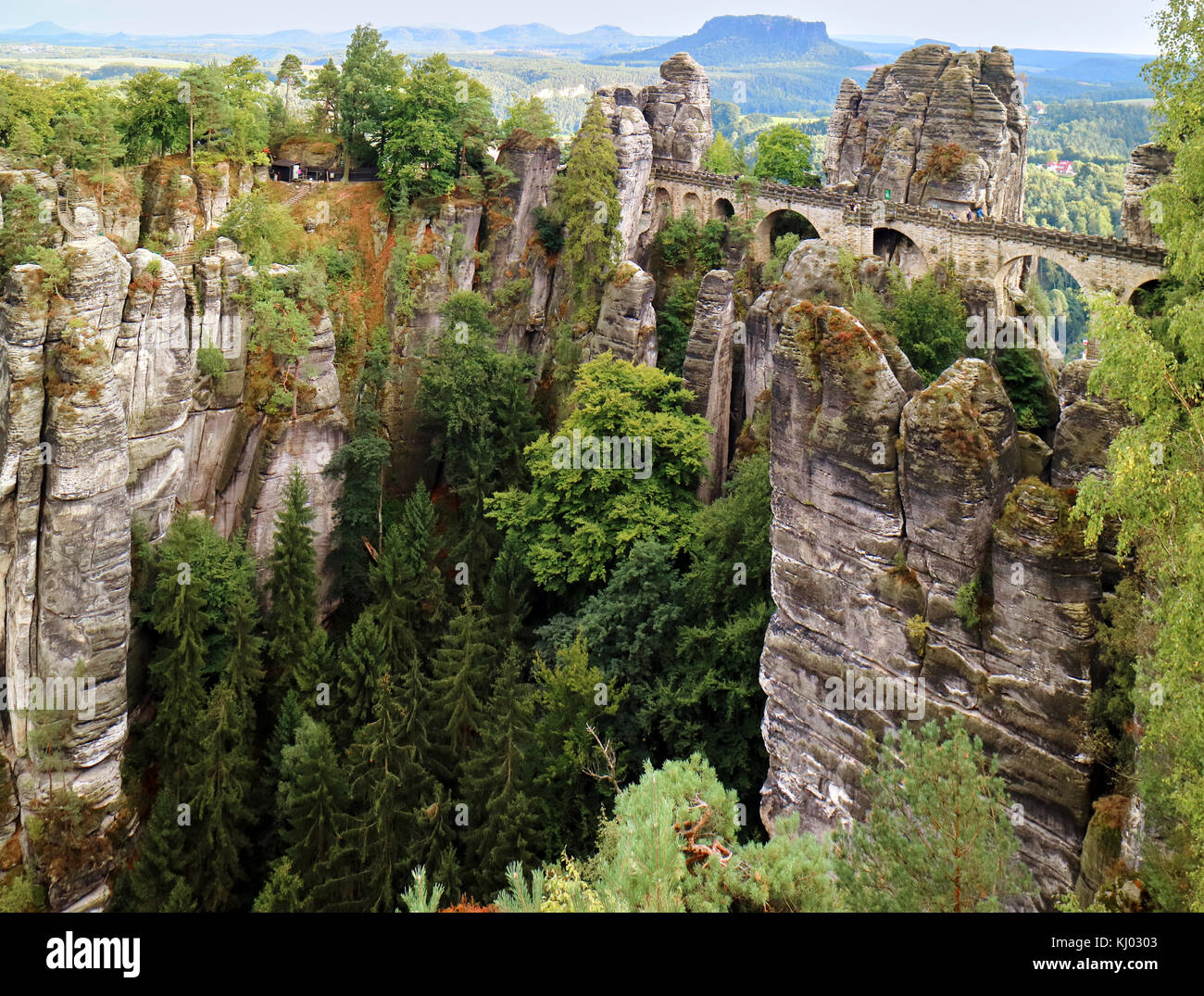 Europe, Germany, Saxony,The Bastei Bridge; National Reserve Saechsische ...