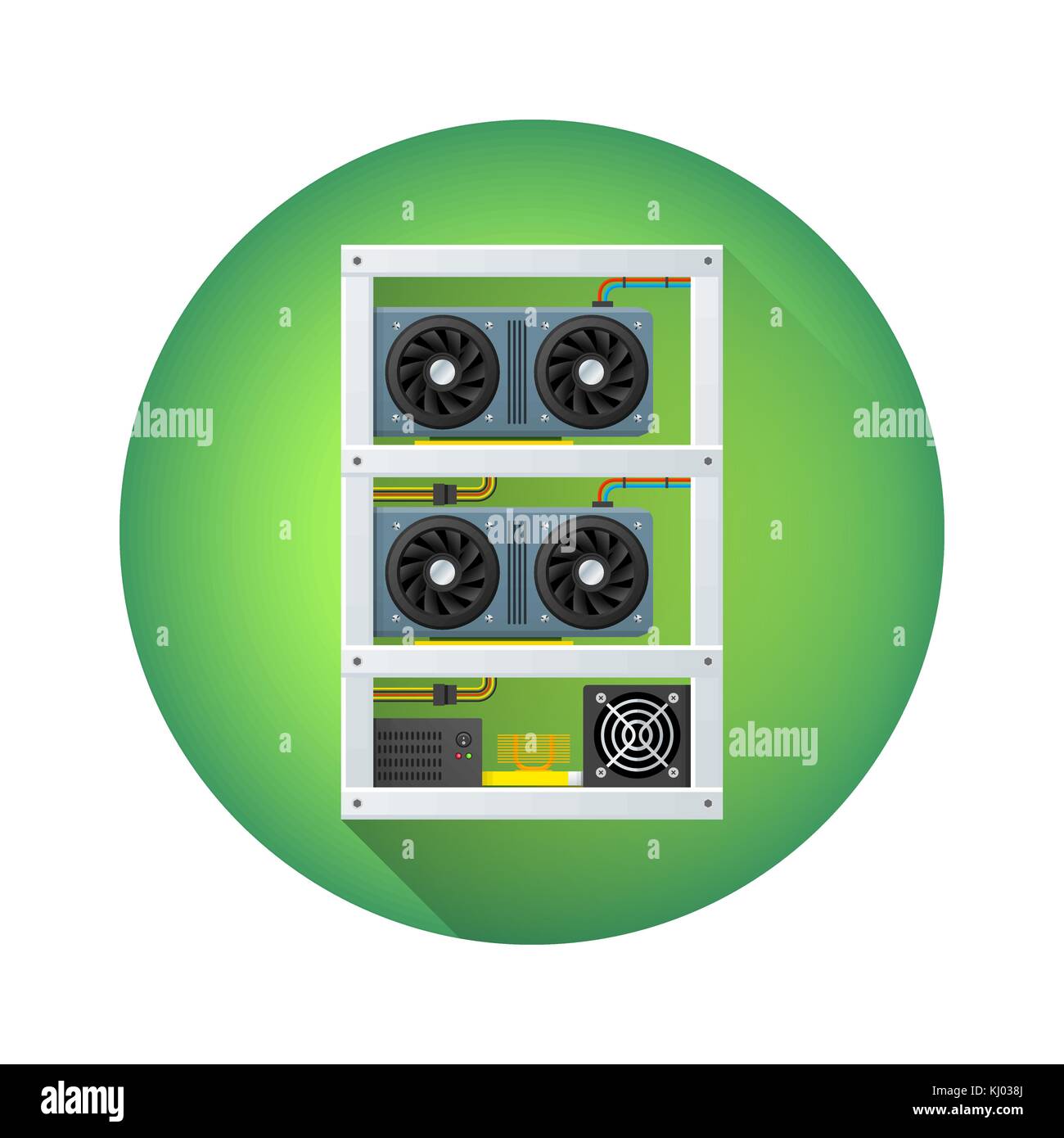 vector colorful flat design GPU miner rig farm crypto currency graphics ...