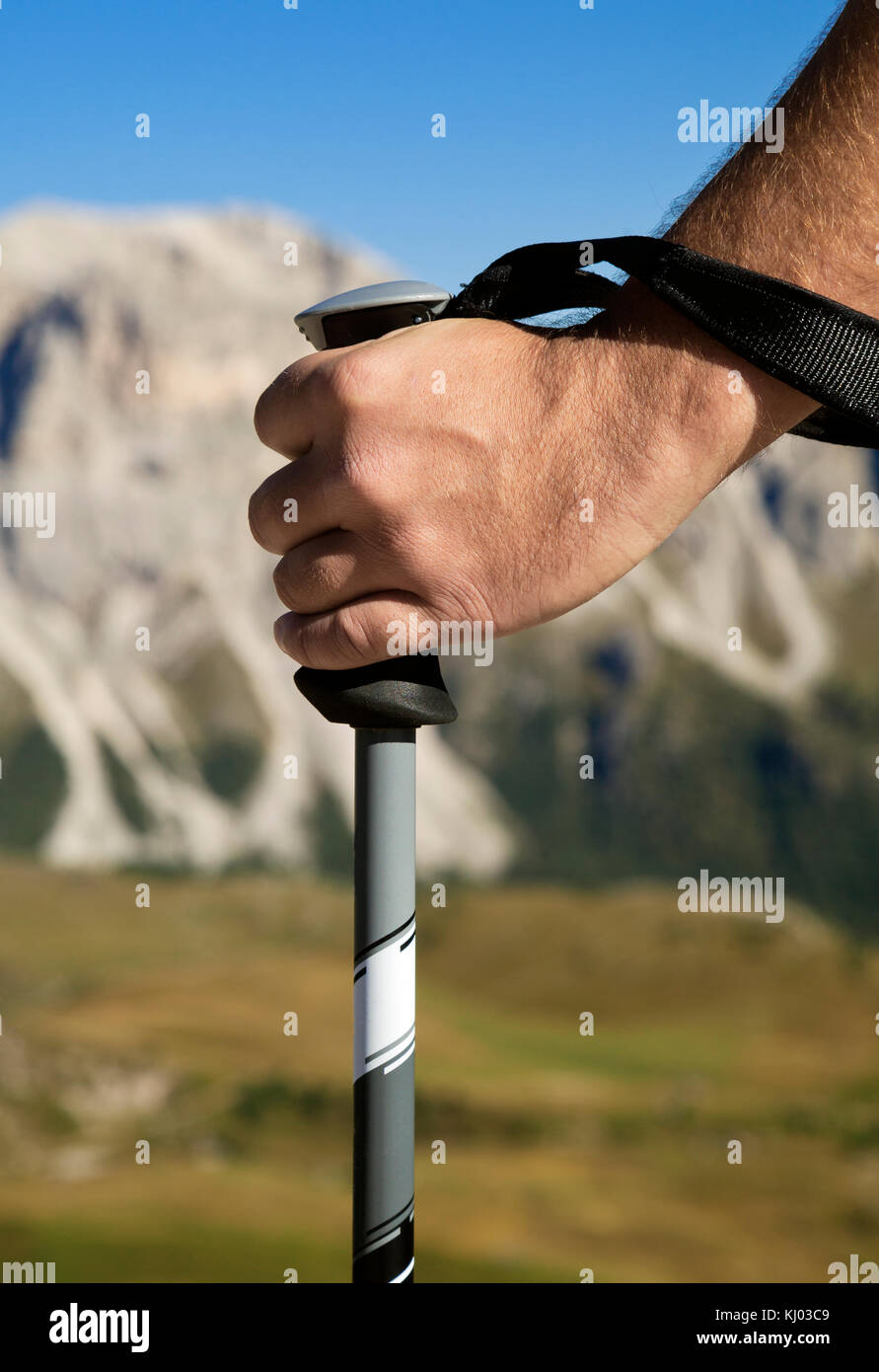 Close-up of a hand with walking pole Stock Photo - Alamy