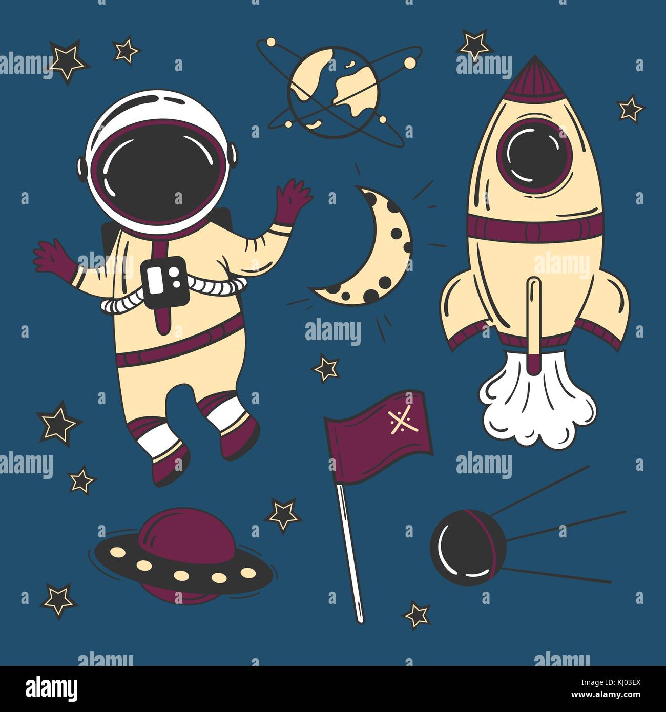 Cartoon astronaut flag hi-res stock photography and images - Alamy