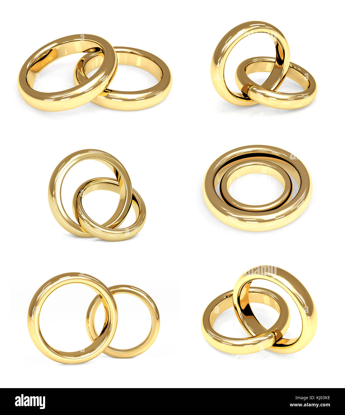 Collection of gold wedding rings. Objects isolated on white background ...