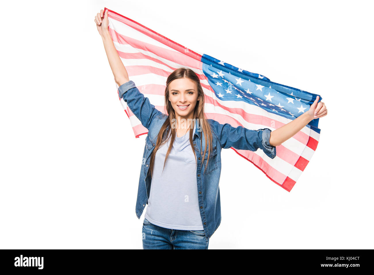 Cheerful girl us flag hi-res stock photography and images - Alamy