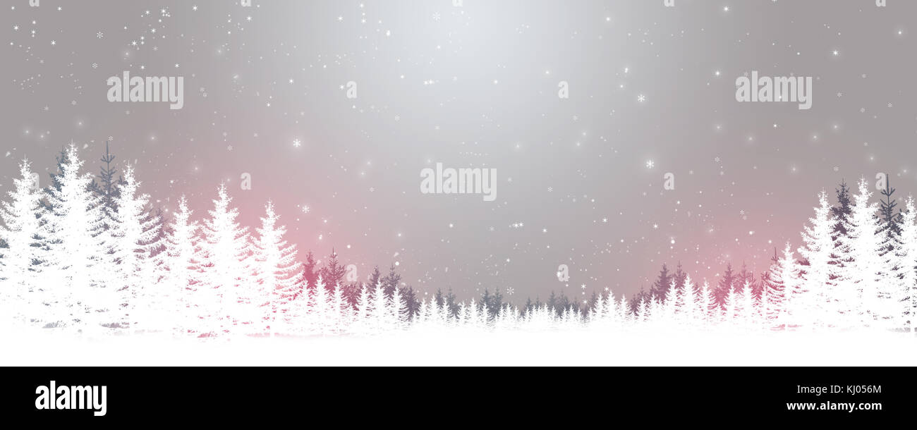 winter magic forest background with snow trees and blurry lights Stock ...