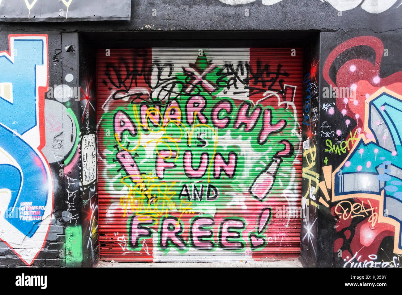 Toronto, Canada - Oct 12, 2017: Colorful graffiti in the graffiti alley ...