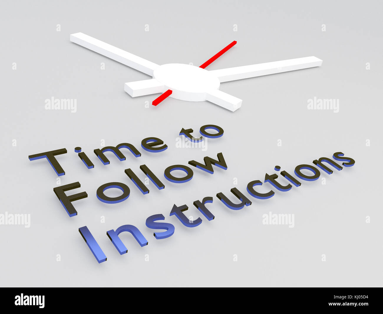 3D illustration of "Time to Follow Instructions" title with a clock as ...