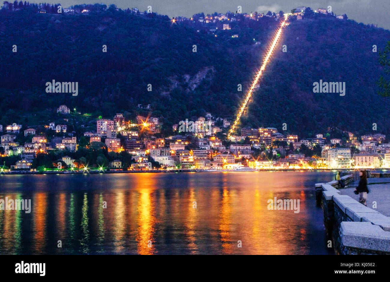 the long strip of funicular lights for brunate and reflections on the ...