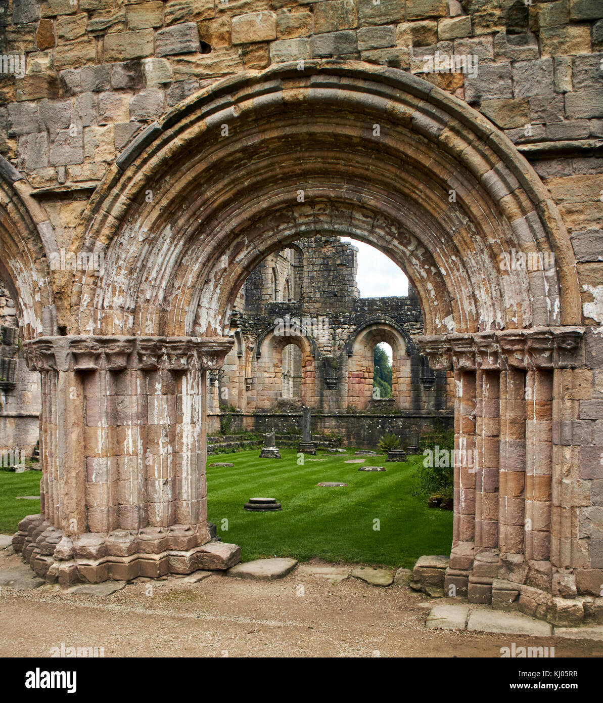 England, NorthYorkshire;Romanesque arch ; North Yorkshire the ruins of ...