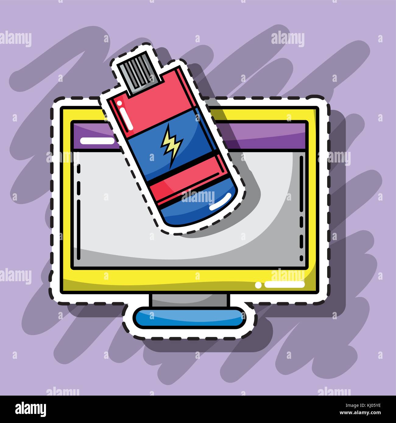 computer and usb technology patches sticker vector illustration Stock ...