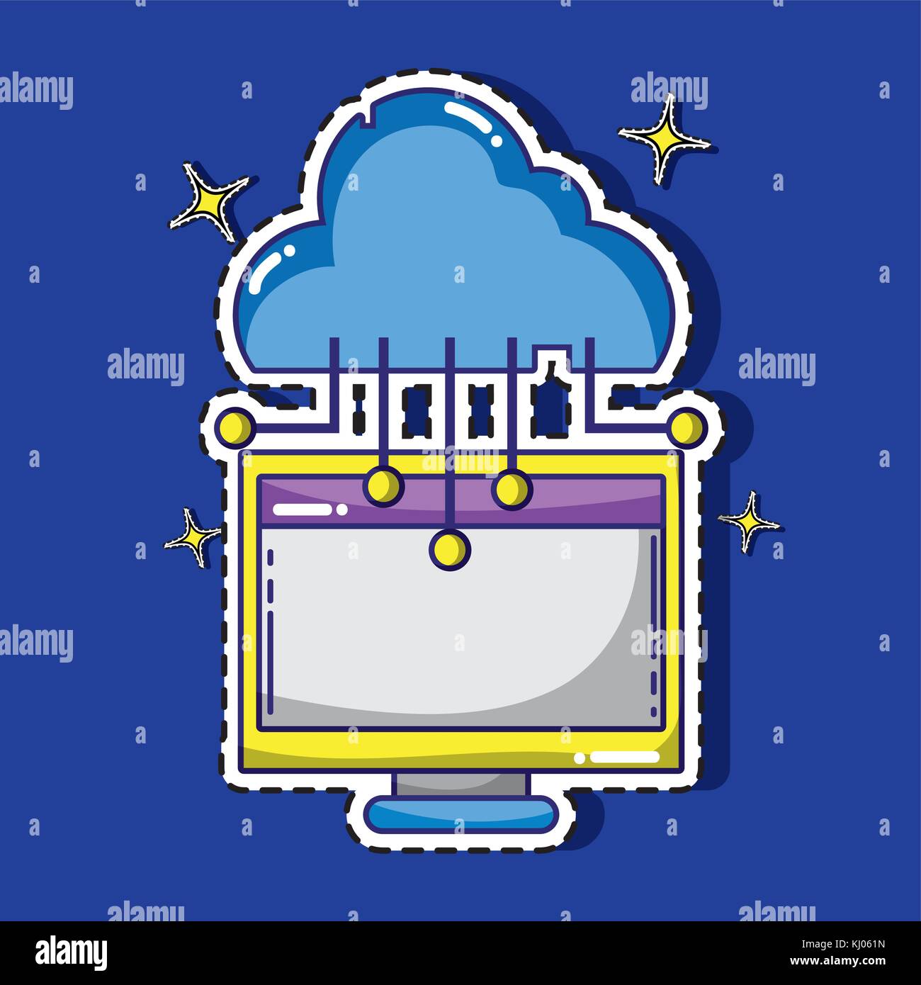 computer and cloud data technology patches sticker vector illustration ...