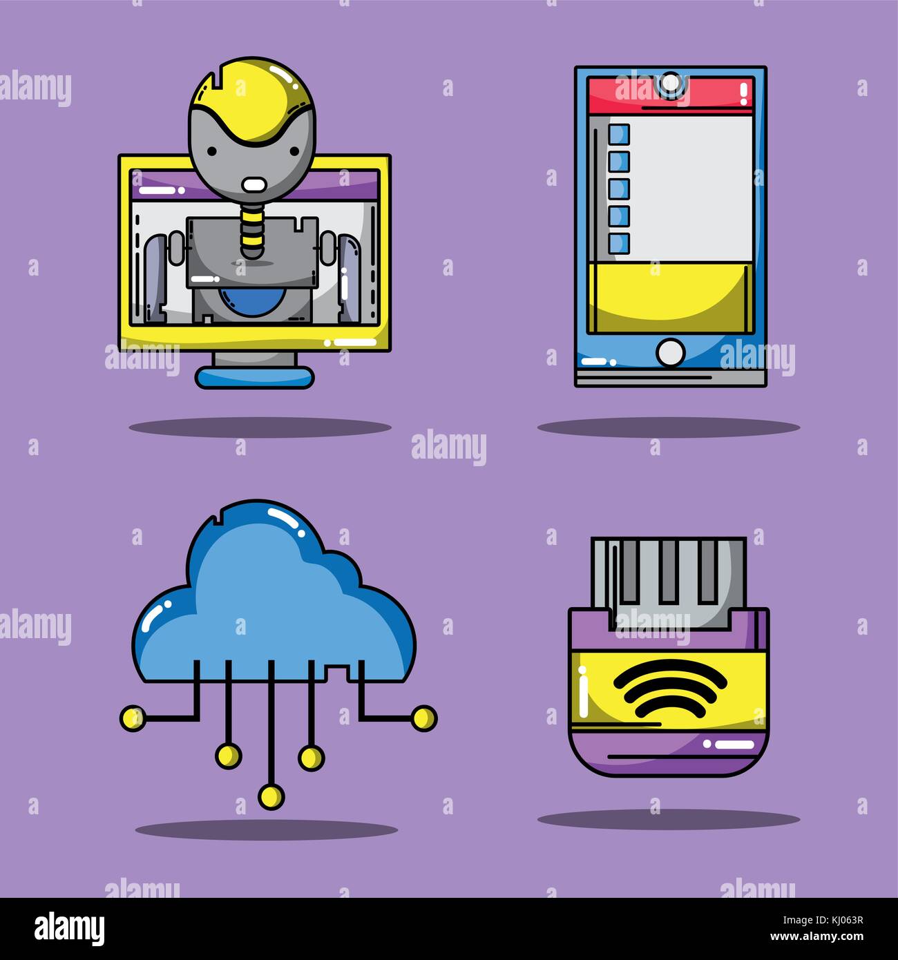 set technology patches data information vector illustration Stock ...