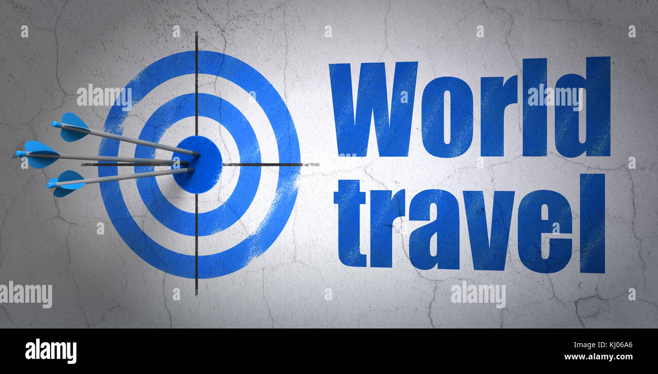 Vacation concept: target and World Travel on wall background Stock ...