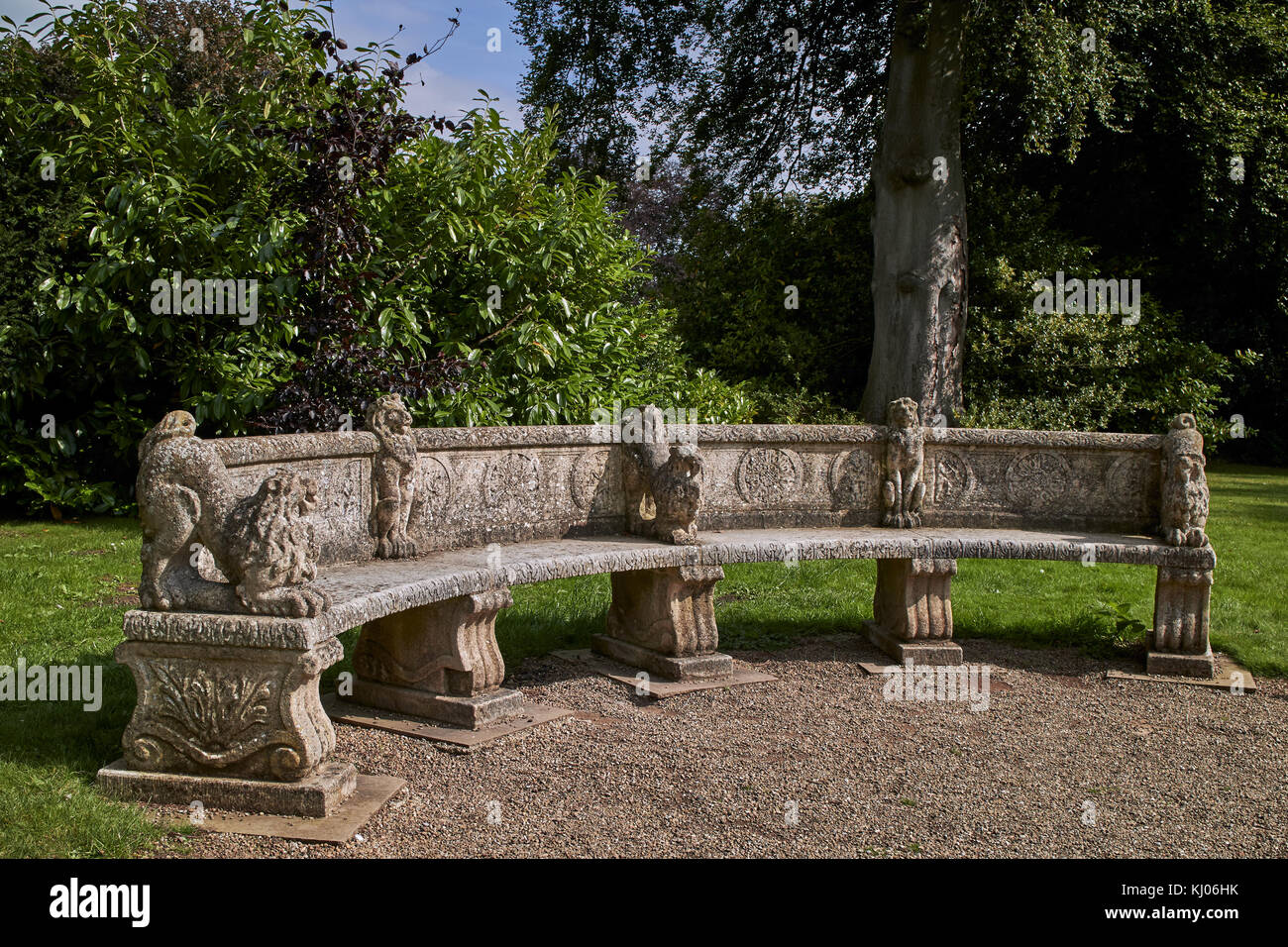 England, NorthYorkshire,Ripon area, Newby Hall & Gardens; public bench ...