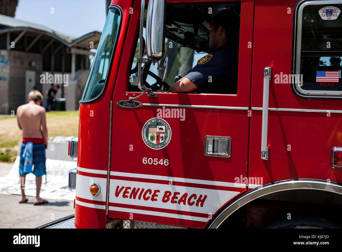 Fire Engine parked near Venice Beach Stock Photo - Alamy