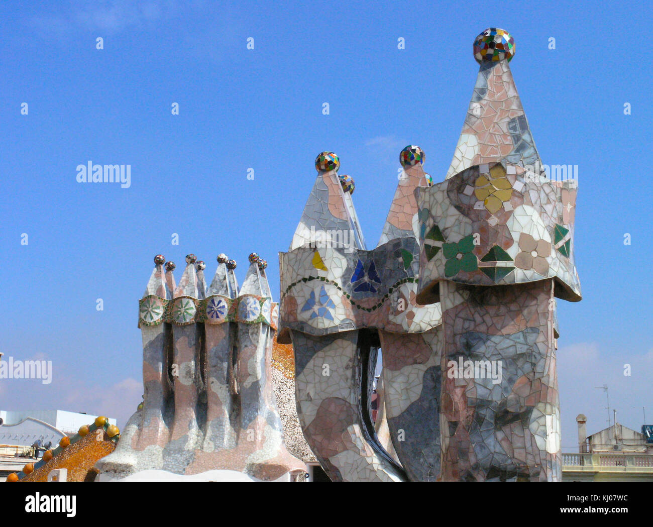 Gaudi designed chimneys in Barcelona Stock Photo - Alamy
