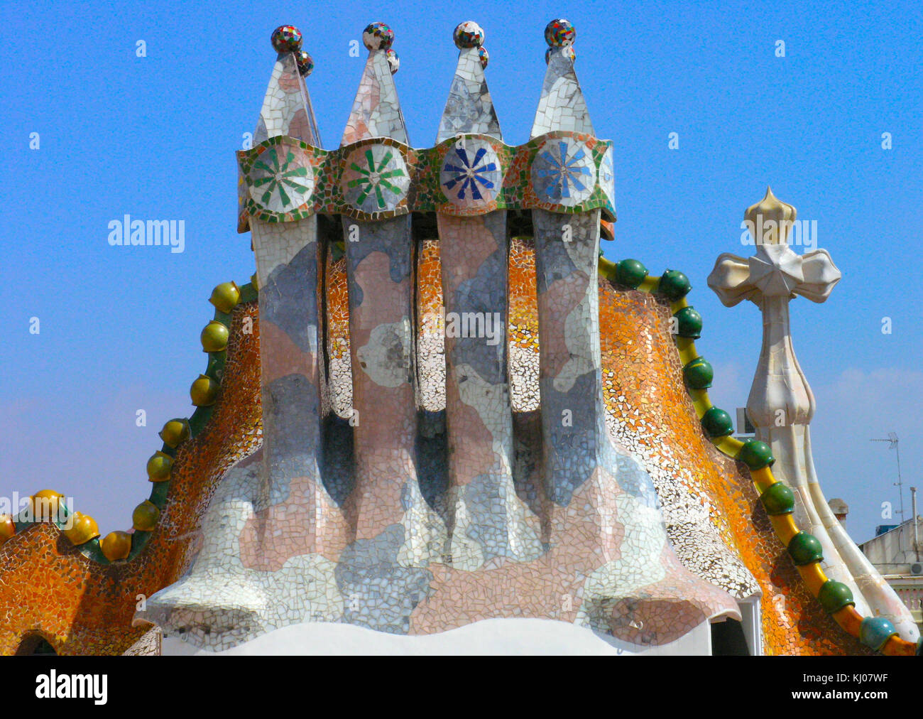 Gaudi designed chimneys in Barcelona Stock Photo - Alamy