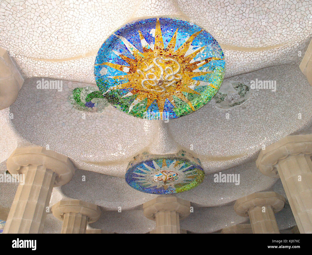 Gaudi design cieling in Park Guell Barcelona Stock Photo - Alamy