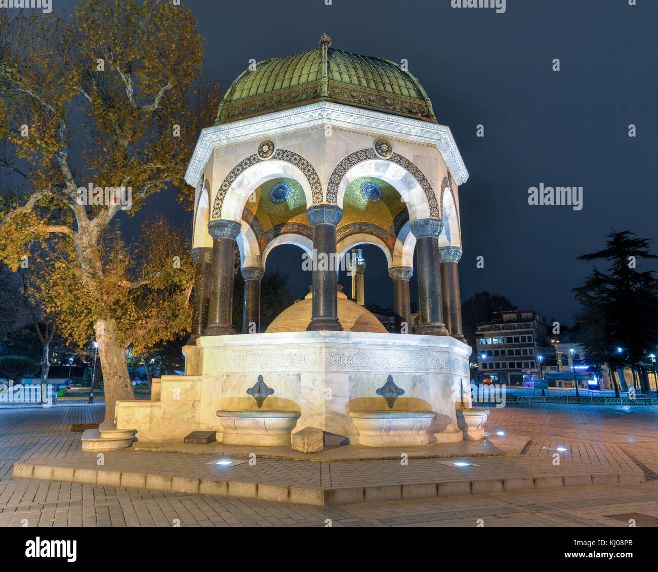 German Fountain from Sultanahmet Square in Istanbul, Turkey at night ...