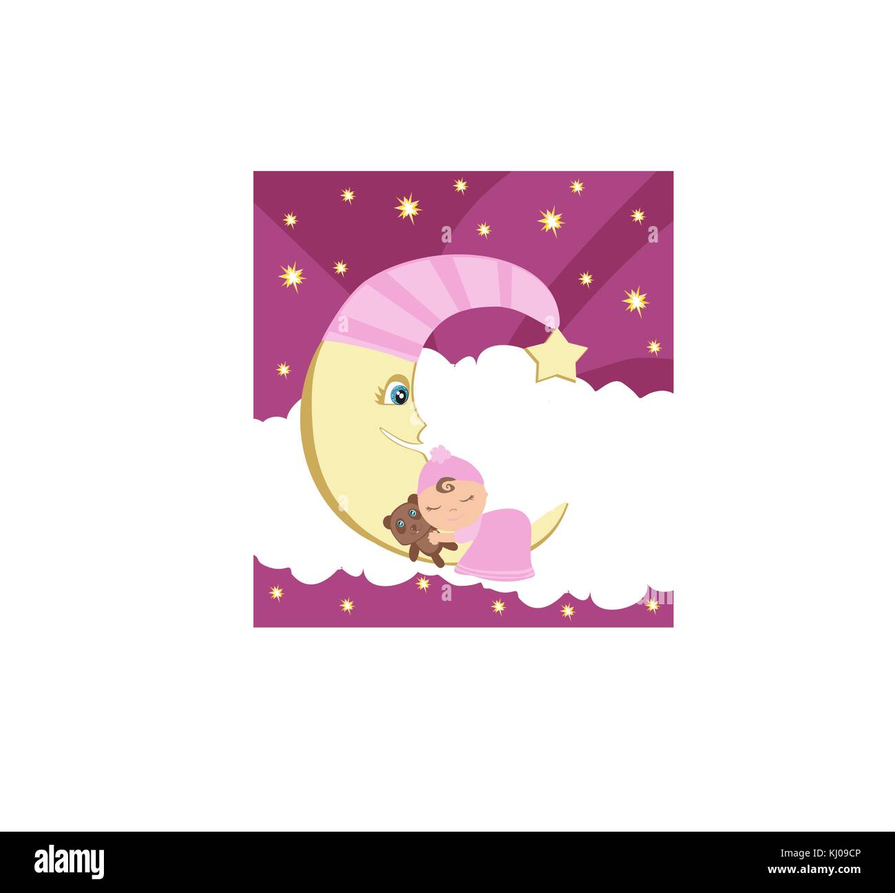 Cute little girl sleeping on moon Stock Vector Image & Art - Alamy