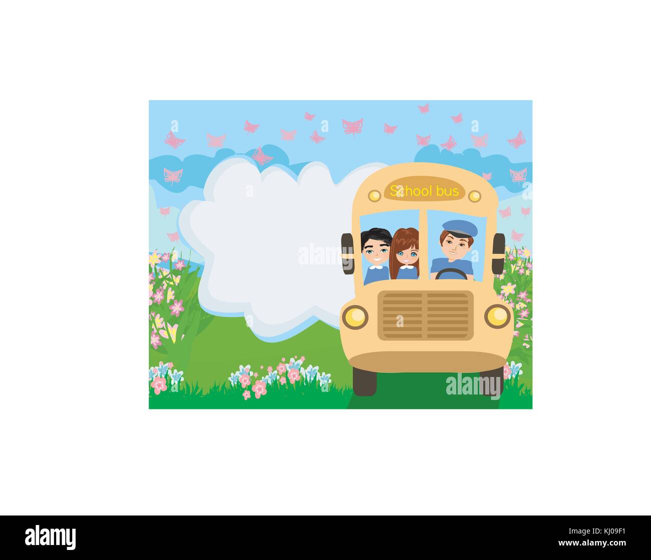 School bus with happy children Stock Vector Image & Art - Alamy