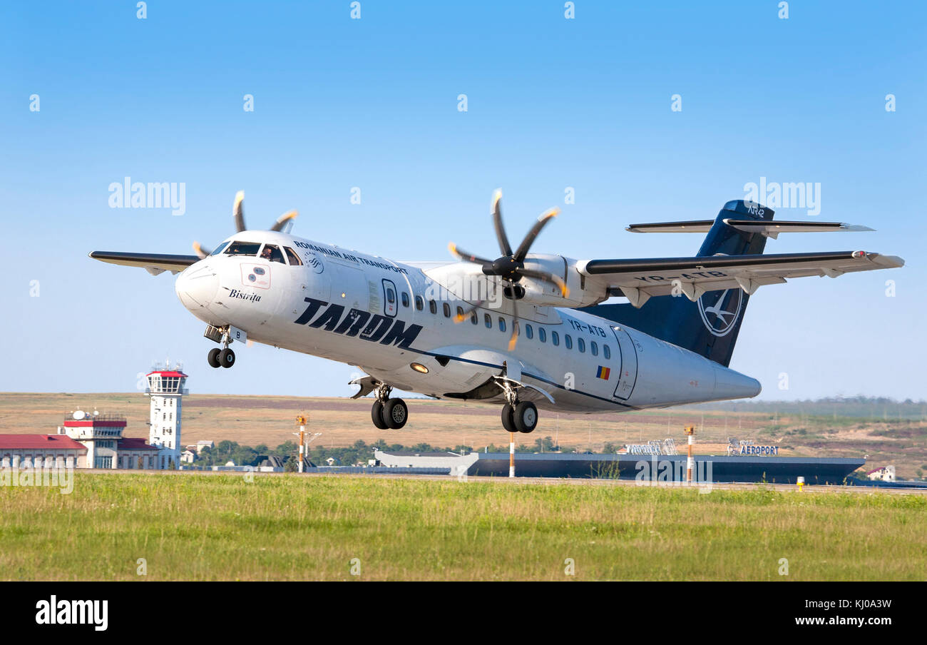 CHISINAU, MOLDOVA - AUGUST18: Airplane of TAROM company climbs after ...