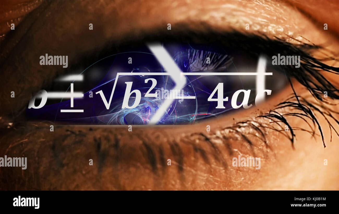 Eye iris with math equations mess inside Stock Photo - Alamy