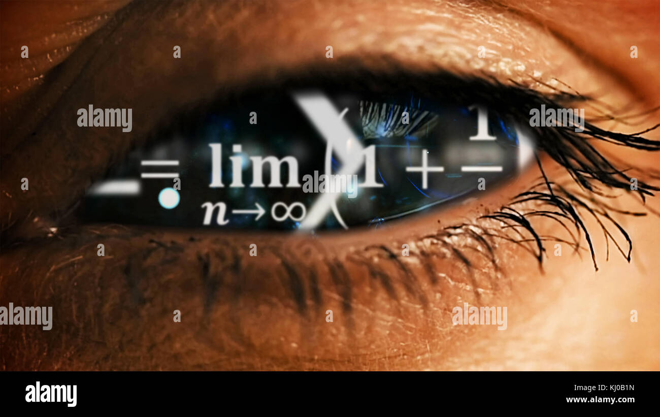 Eye iris with math equations mess inside Stock Photo - Alamy