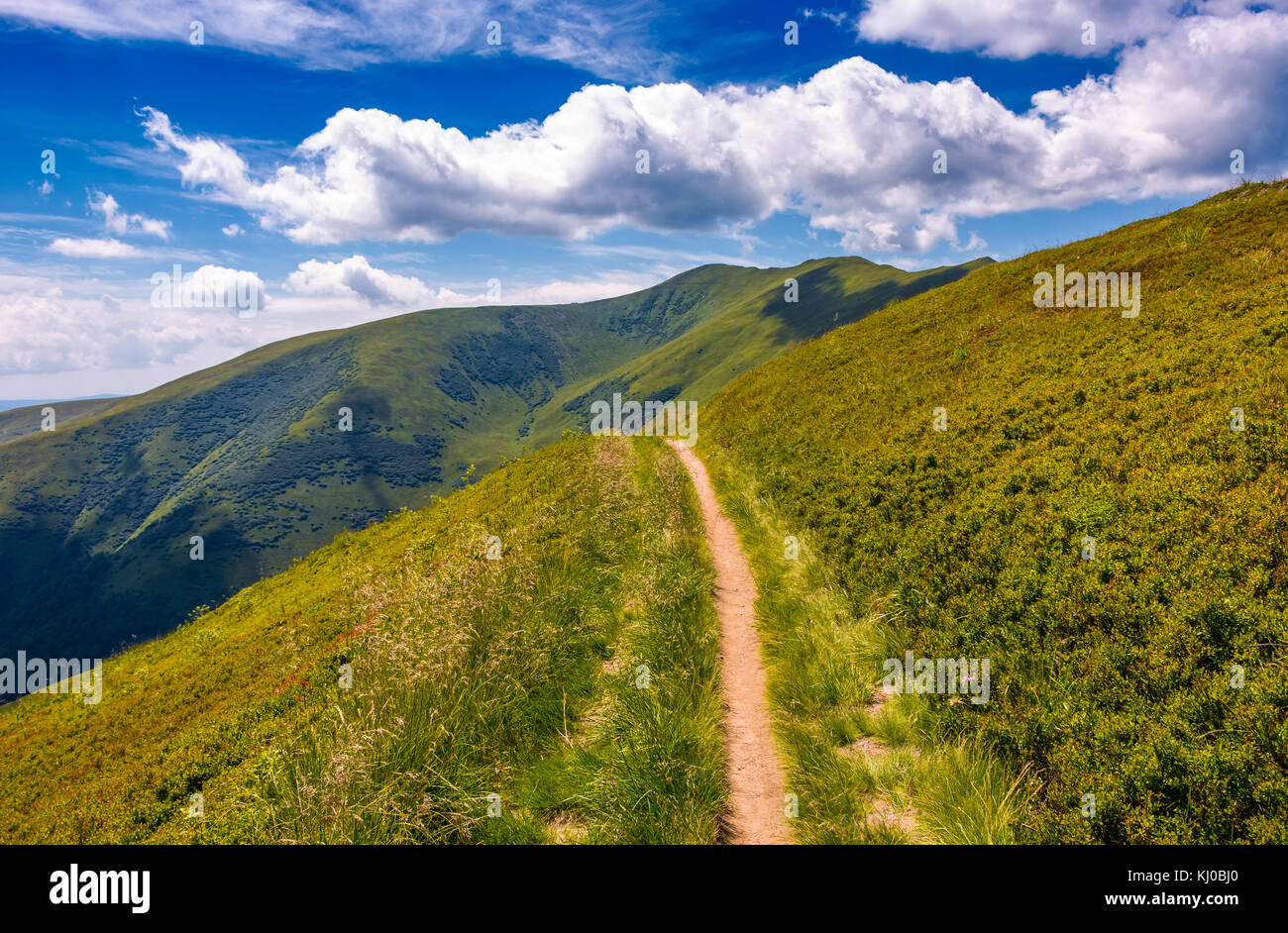 footpath through grassy mountain ridge. beautiful summer landscape ...