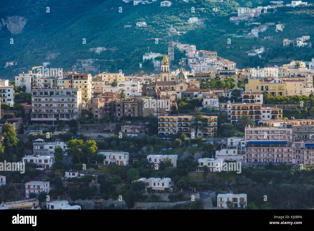 Churches and Apartments in a town along the Amalfi Coast Stock Photo ...