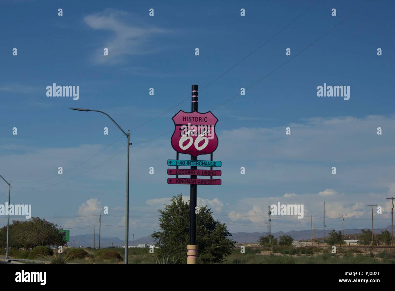 ARIZONA, USA - AUGUST 8 2013: Historic Route 66 pink road sign on the ...