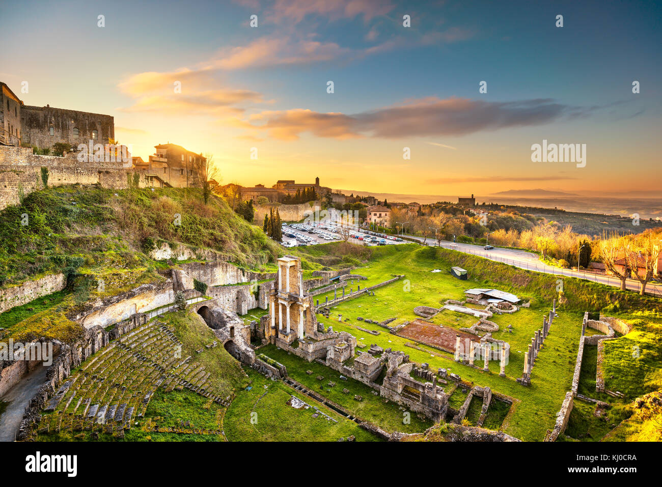Volterra, roman theatre ruins at sunset. 1st century bce, Tuscany ...