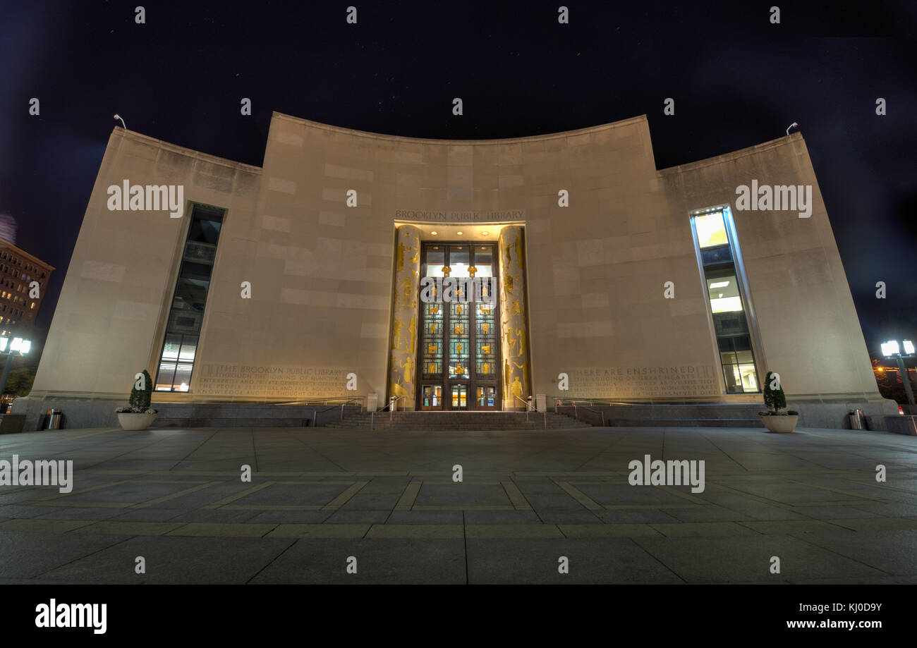Central Brooklyn Public Library in New York City at night Stock Photo ...