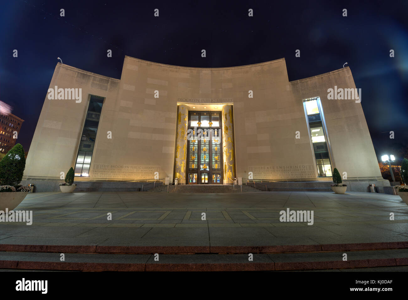 Central Brooklyn Public Library in New York City at night Stock Photo ...