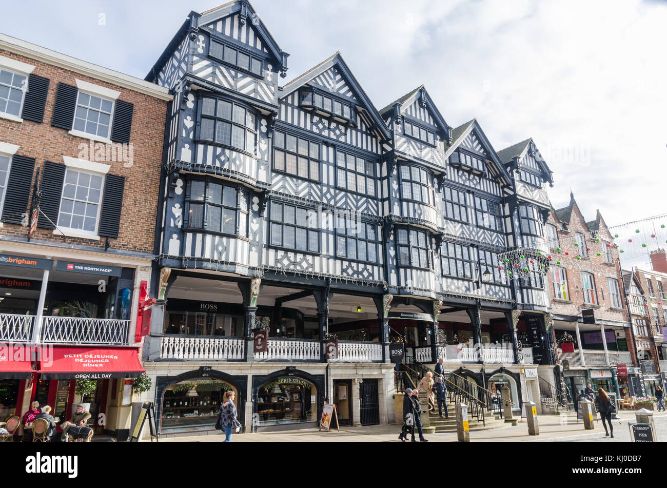Historic black and white buildings in Bridge Street, Chester, UK Stock ...