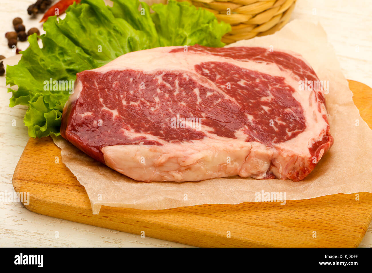 Rib eye raw steak ready for cooking Stock Photo - Alamy