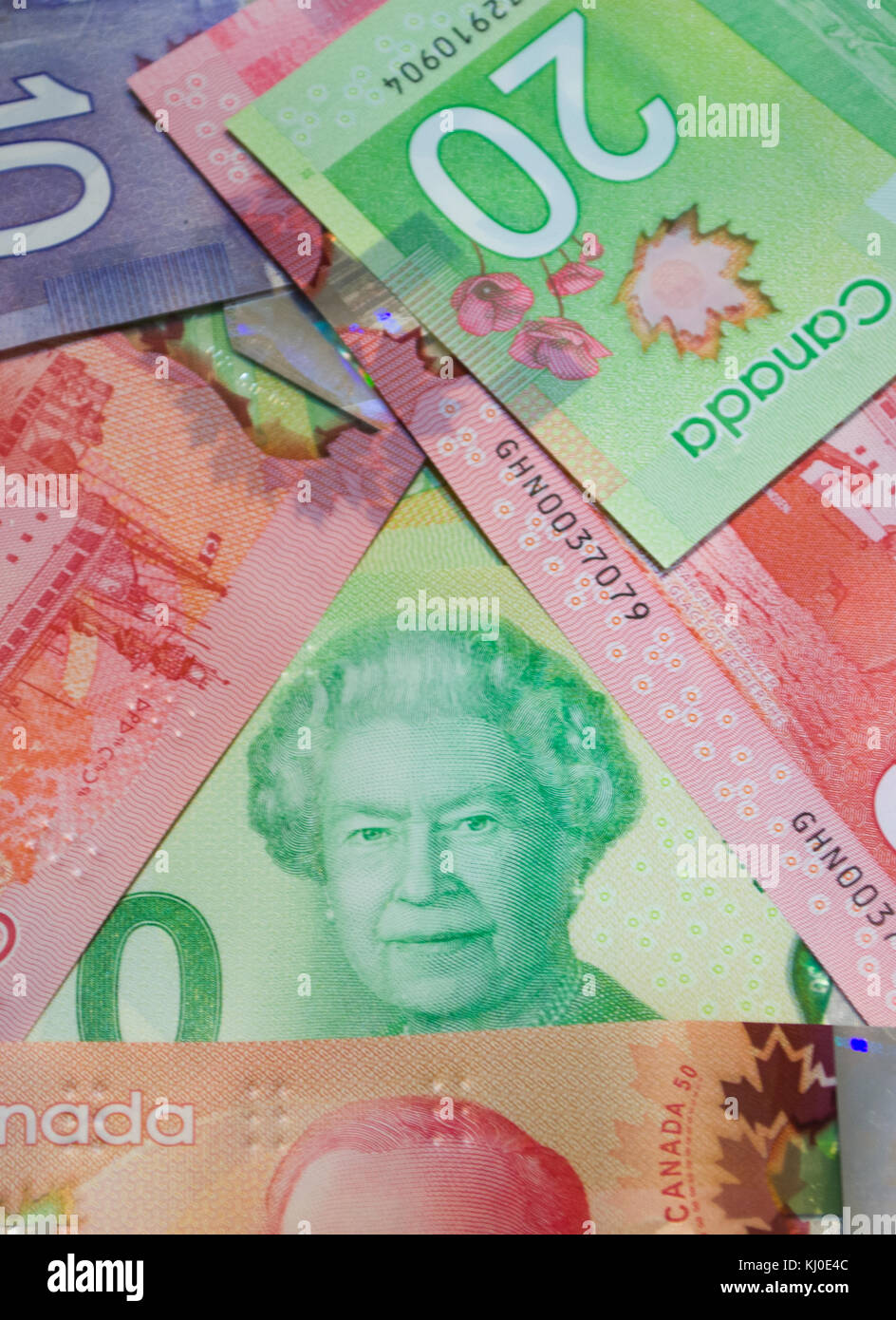 Canadian Dollars disorganized vertical photo Stock Photo - Alamy