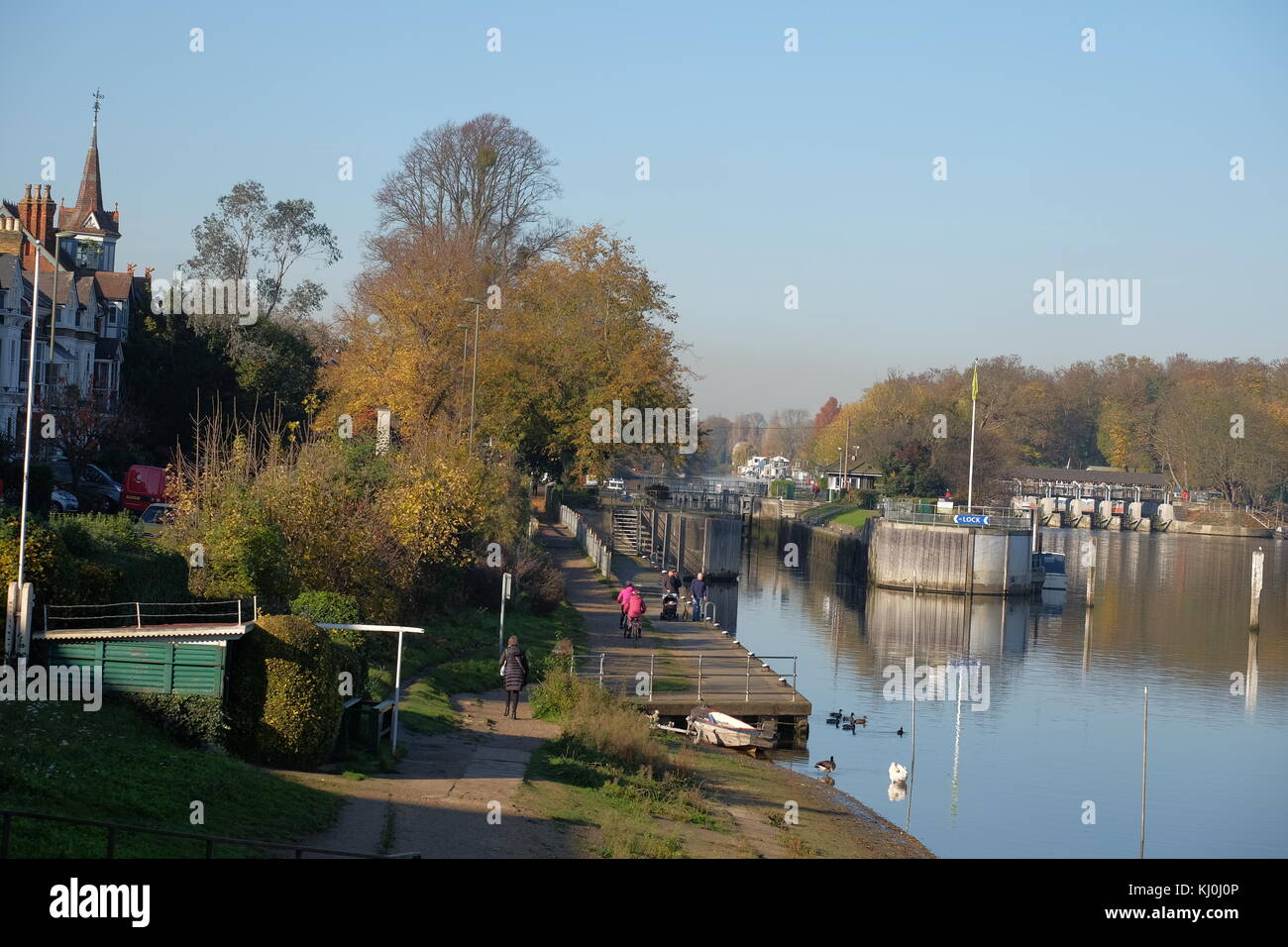 molesey lock and thames flood barrier Stock Photo - Alamy