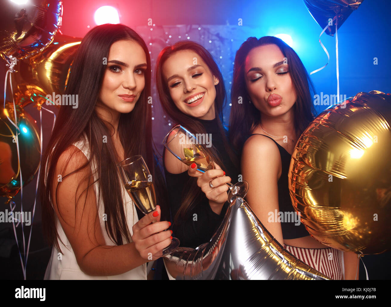 party, holidays, celebration, nightlife and people concept - smiling ...