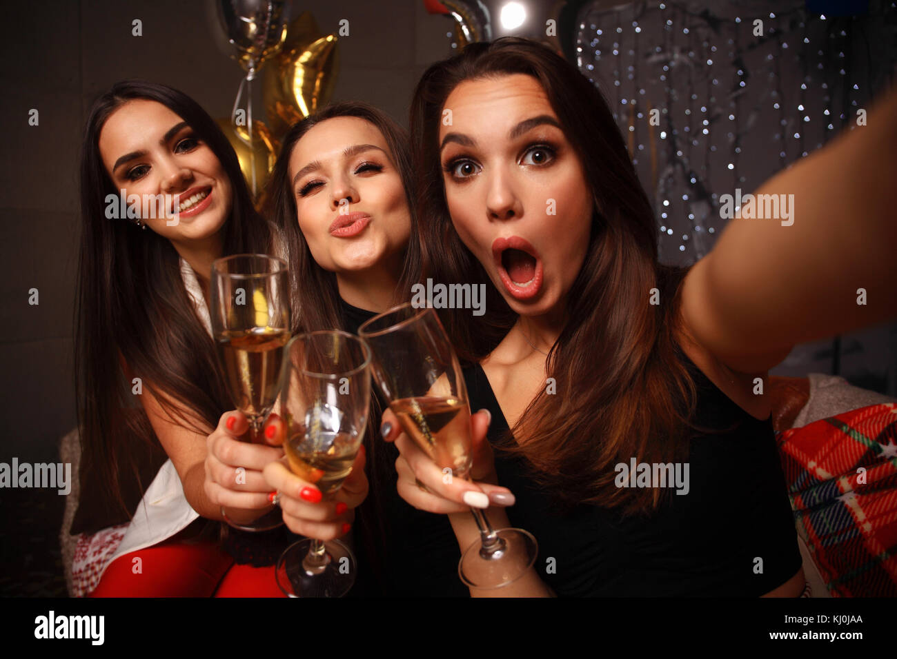 party, holidays, celebration, nightlife and people concept - smiling ...