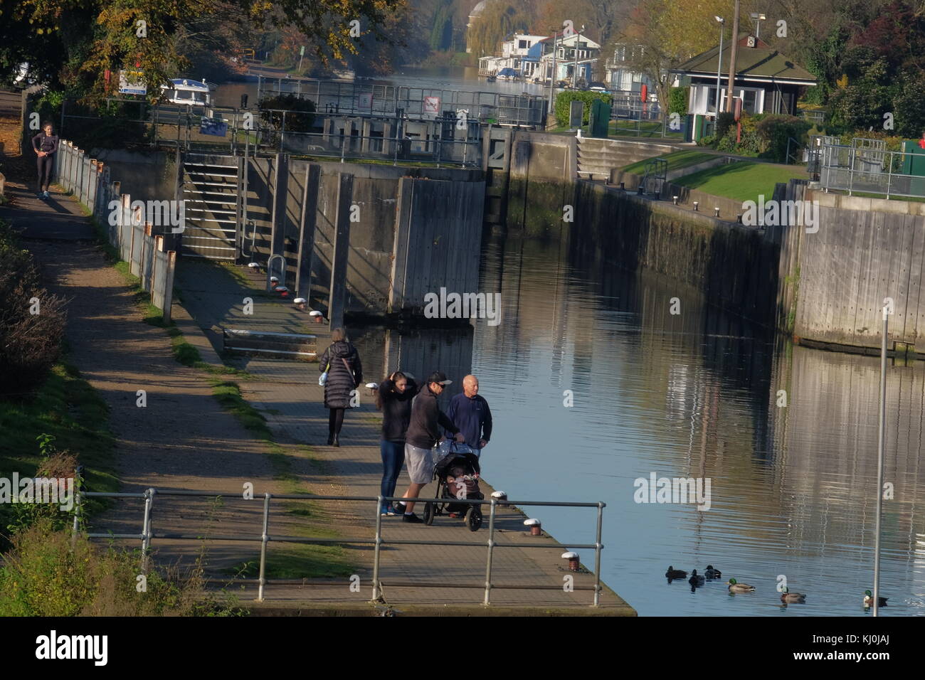 molesey lock and thames flood barrier Stock Photo - Alamy