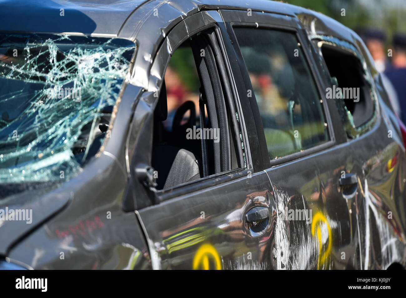 Scene of a car crash and emergency rescue service in action Stock Photo ...