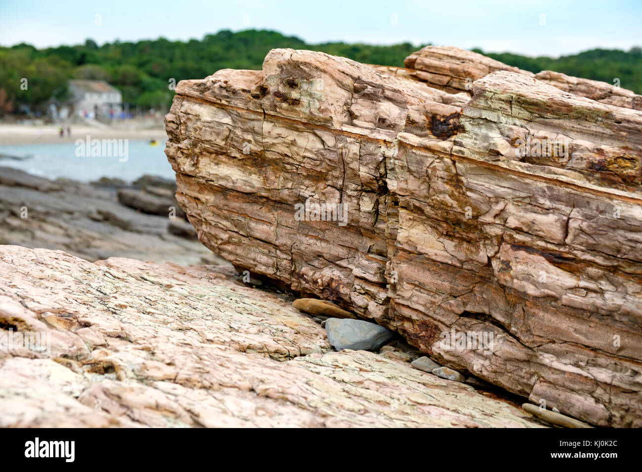 Geopark layers of sedimentary rock, in Tung Ping Chau, Hong Kong Stock ...