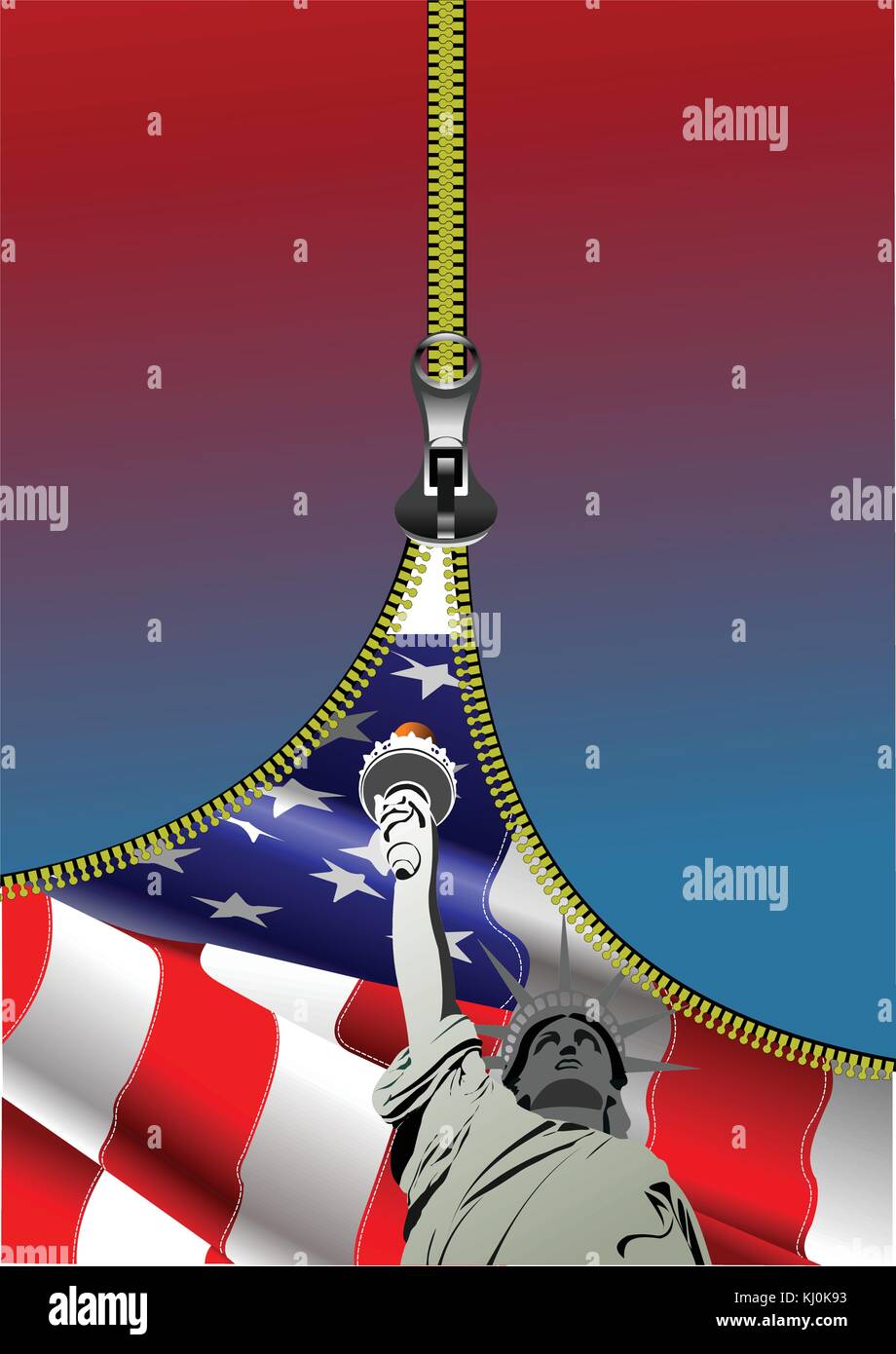Zipper open USA flag with place for text. Vector illustration Stock ...